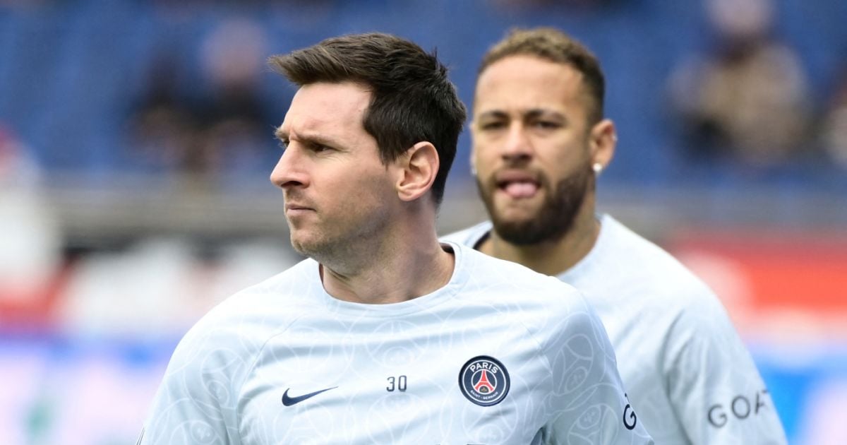 Echauffement - Lionel Leo Messi ( 30 - PSG ) - Neymar Jr ( 10 - PSG ) - lors du match de Ligue 1 ...