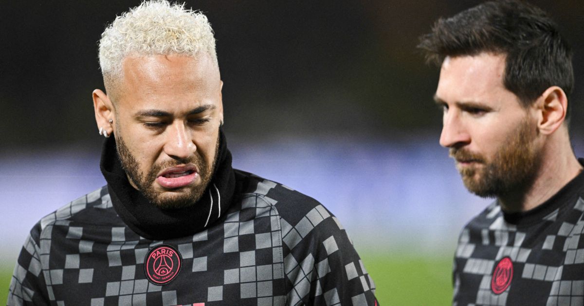 Echauffement des joueurs du PSG Neymar Jr (PSG) / Lionel Messi (PSG) lors du match de ...