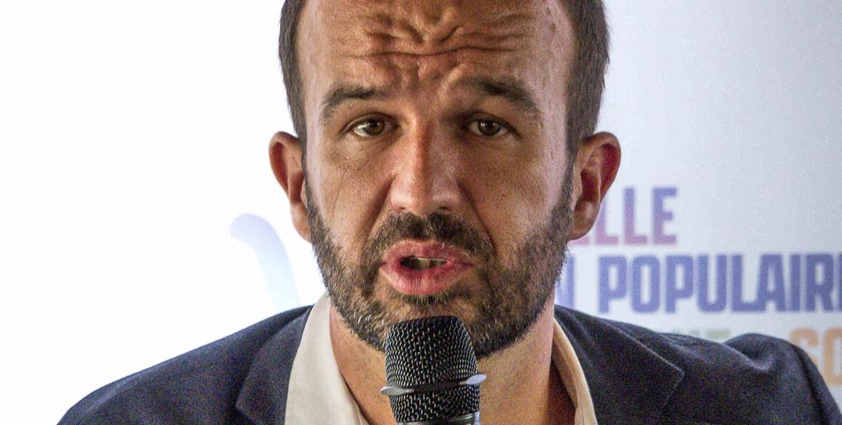 Manuel Bompard, député européen (LFI) lors de la conférence de presse ...