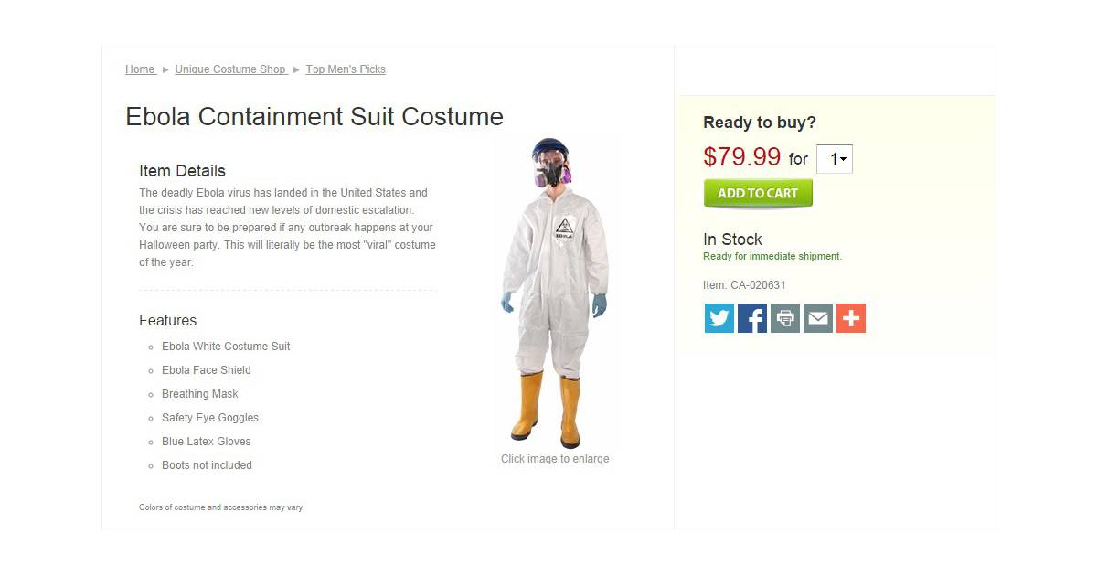 Ebola : le costume 100% mauvais goût pour Halloween - Purebreak