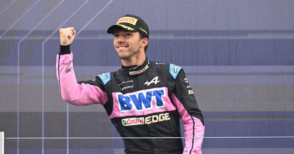 Pierre Gasly, Alpine F1 Team, 3rd position, celebrates on the podium ...