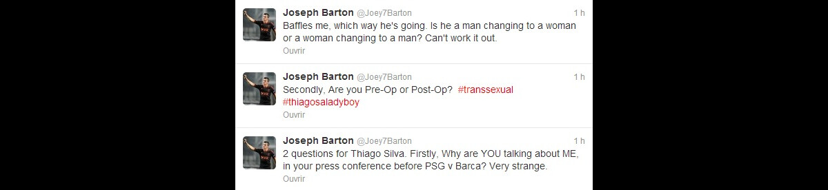 Photo : Sur Twitter, Joey Barton s'en prend (encore) à Thiago Silva ...