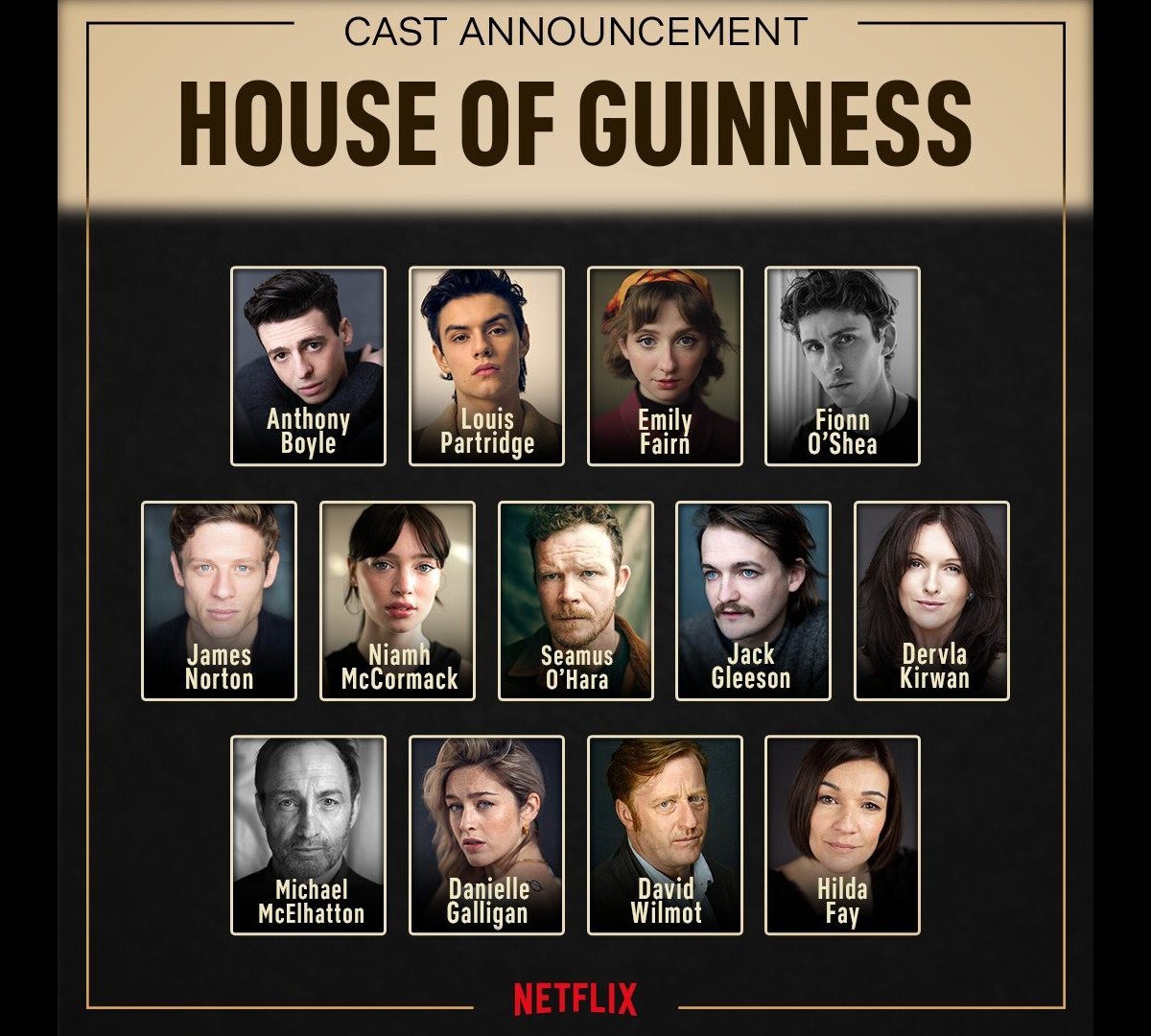 Photo : Netflix a dévoilé le casting de House of Guinness. - PureBreak