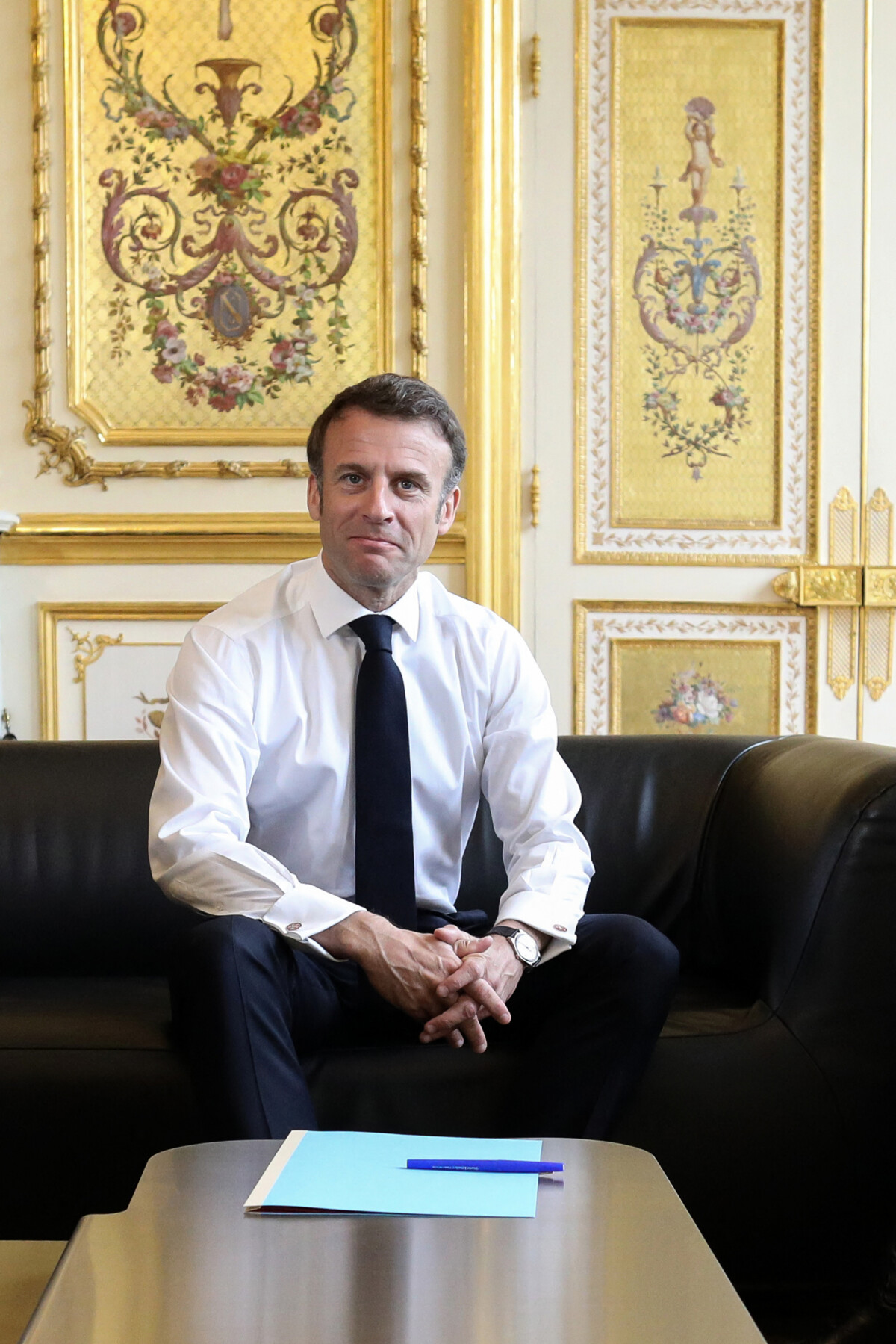 Photo : Le président français Emmanuel Macron recoit Elon Musk ...
