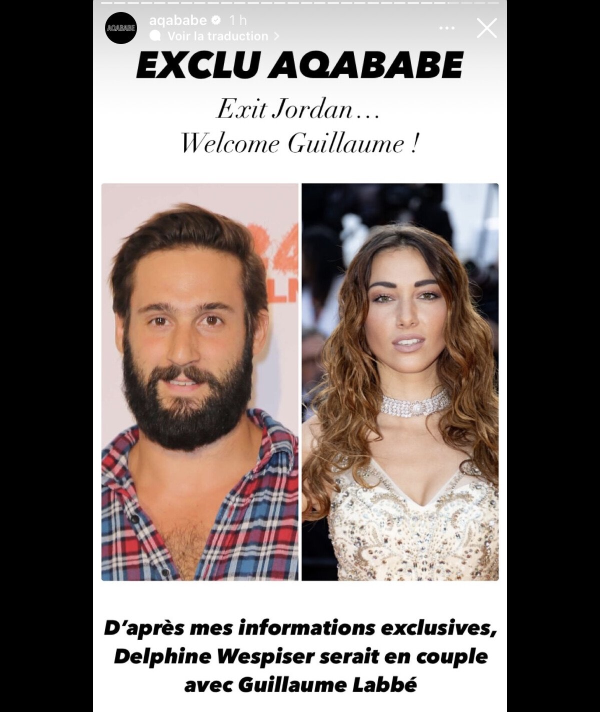 Photo : D'après Aqababe, Delphine Wespiser et Gullaume Labbé seraient ...