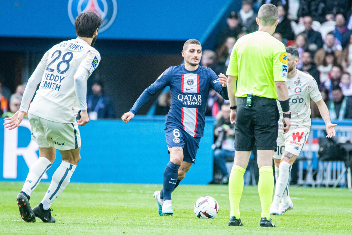Photo : Marco Verratti (Paris SG) lors du match de Ligue 1 Uber Eats "PSG - Lille (4-3)" au Parc ...